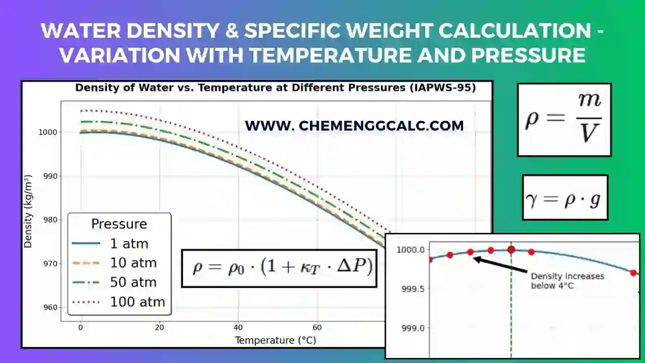 Water Density & Specific Weight Calculation - Variation with temperature and Pressure